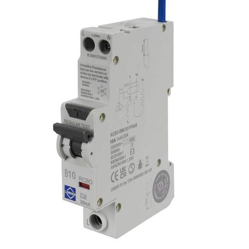 Lewden 10A 1P+N 1 Module Bidirectional B Curve 6kA 30mA Type A Compact RCBO (RCBO-B10/30/1PNAB ...