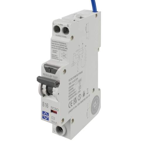 Lewden 16A 1P+N 1 Module Bidirectional B Curve 6kA 30mA Type A Compact RCBO (RCBO-B16/30/1PNAB ...