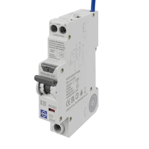 Lewden 20A 1P+N 1 Module Bidirectional B Curve 6kA 30mA Type A Compact RCBO (RCBO-B20/30/1PNAB ...