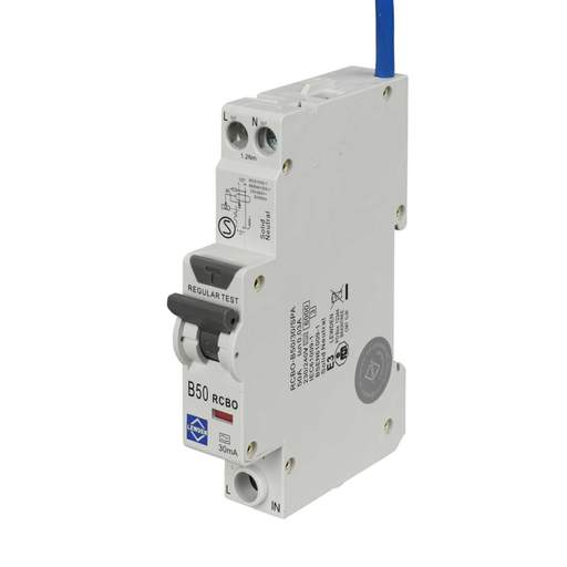 Lewden 50A Single Pole 1 Module B Curve 6kA 30mA Type A Compact RCBO (RCBO-B50/30/SPA) | CEF