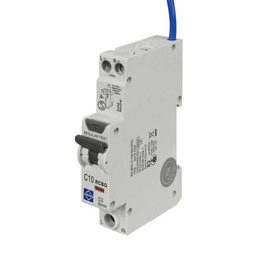 Lewden 10A Single Pole 1 Module C Curve 6kA 30mA Type A Compact RCBO (RCBO-C10/30/SPA) | CEF