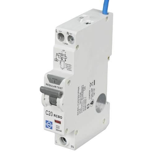 Lewden 20A 1P+N 1 Module C Curve 6kA 30mA Type A RCBO (RCBO-C20/30/1PNA) | CEF
