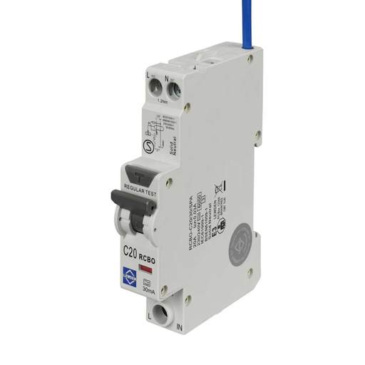 Lewden 20A Single Pole 1 Module C Curve 6kA 30mA Type A Compact RCBO (RCBO-C20/30/SPA) | CEF