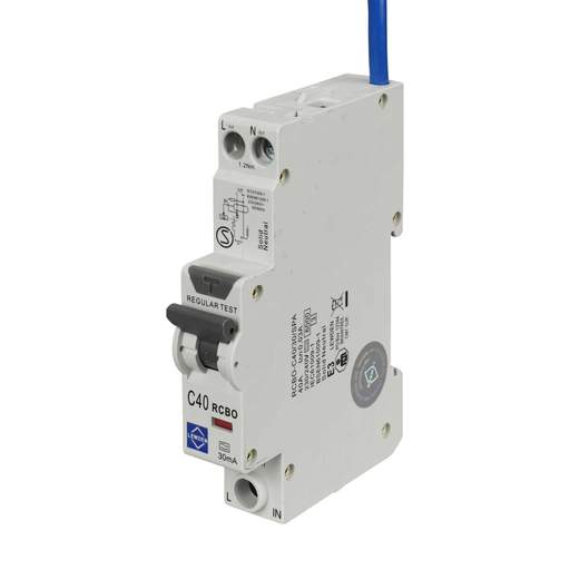 Lewden 40A Single Pole 1 Module C Curve 6kA 30mA Type A Compact RCBO (RCBO-C40/30/SPA) | CEF