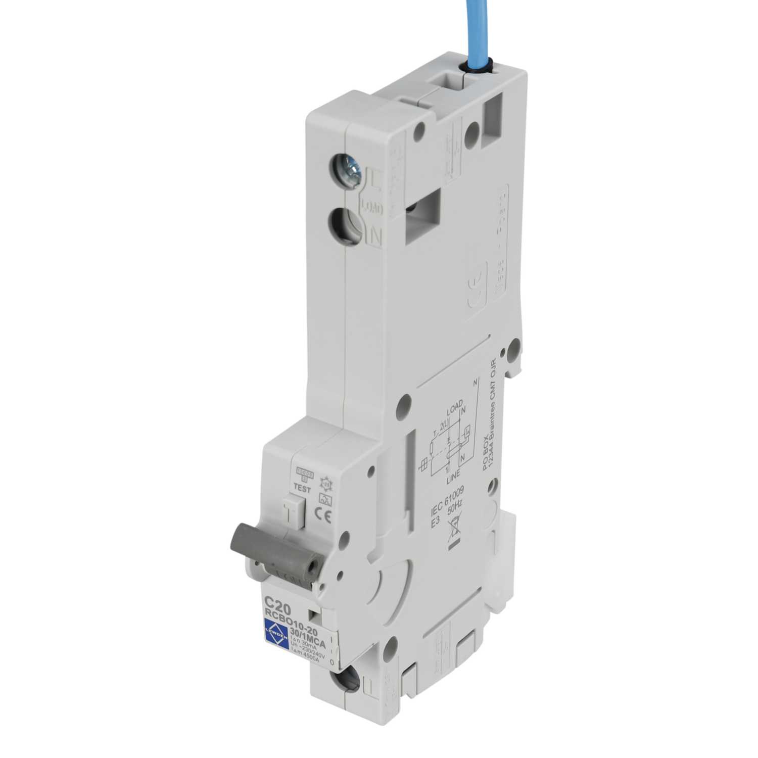 Lewden 20A Single Pole 1 Module C Curve 10kA 30mA Type A RCBO (RCBO10-20/30/1MCA) | CEF