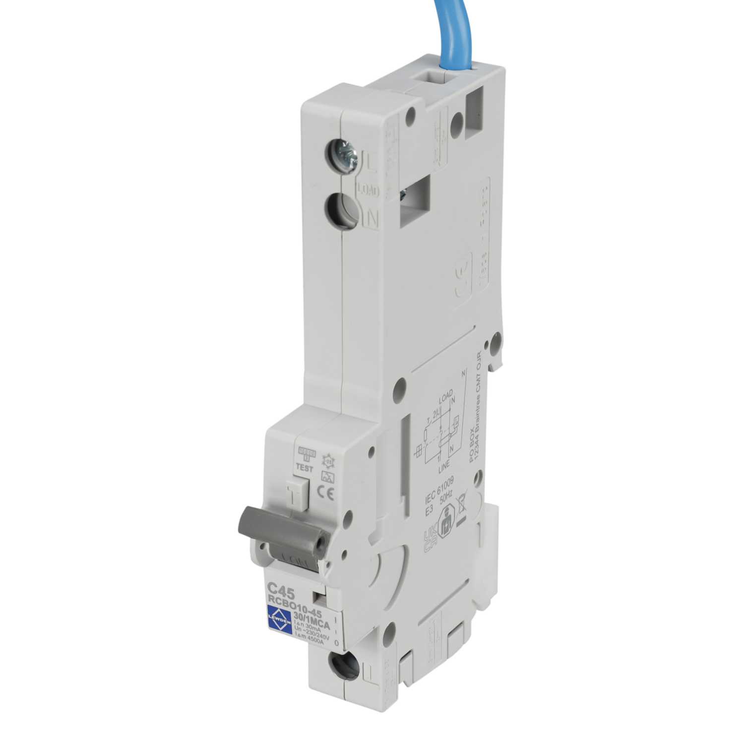 Lewden 45A Single Pole 1 Module C Curve 10kA 30mA Type A RCBO (RCBO10-45/30/1MCA) | CEF
