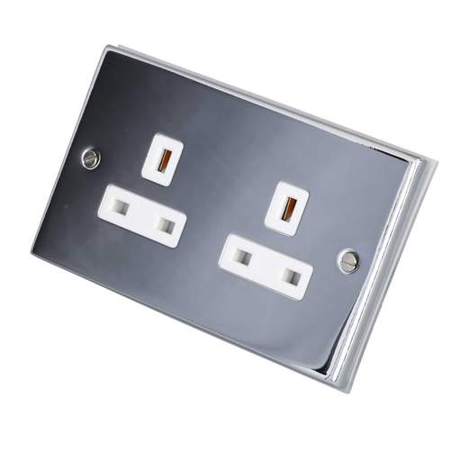 LGA Selectric 7M-Pro 13A 2 Gang Unswitched Socket White Insert Polished ...