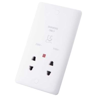 M2 Slimline 115 / 230V Dual Voltage Shaver Socket White (1010-110) | CEF
