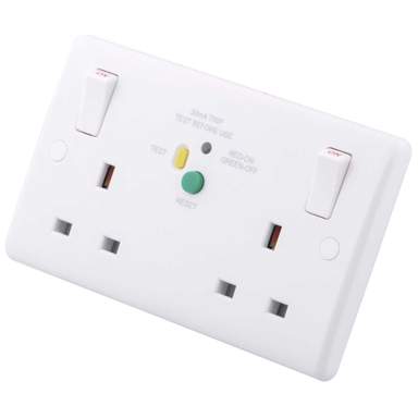 M2 Slimline 13A 2 Gang Double Switched RCD Socket White (1010-120) | CEF