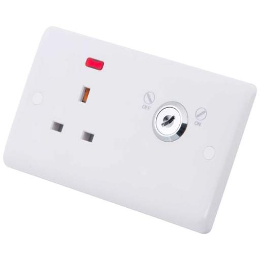 M2 Slimline 13A DP Key Lockable Socket with Neon White (1010-121) | CEF