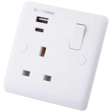 M2 Slimline 13A 1 Gang Switched Socket with 1 x Type A and 1 x Type C ...