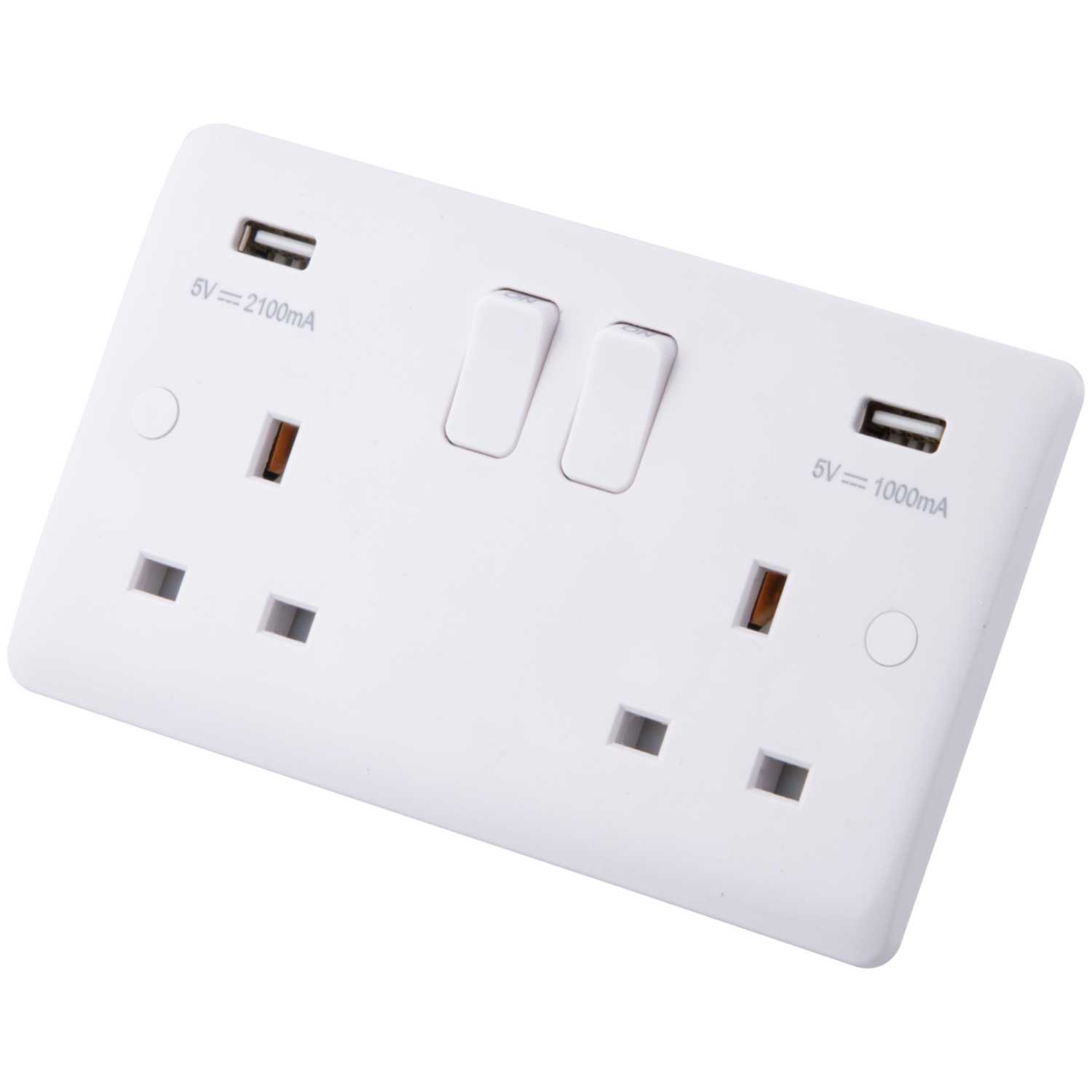 M2 Slimline 13A 2 Gang Switched Socket with Twin USB Outlets White ...