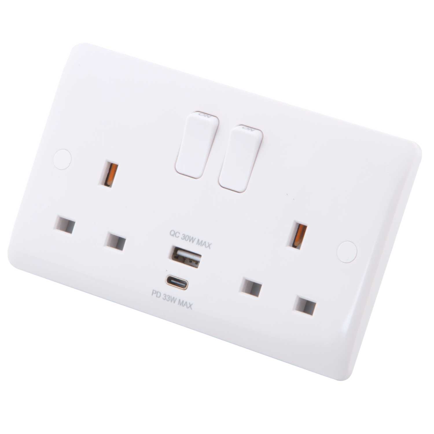 M2 Slimline 13A 2 Gang Switched Socket with 1 x Type A and 1 x Type C 4 ...