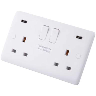 M2 Slimline 13A 2 Gang Switched Socket with 2 x Type C USB Outlets ...