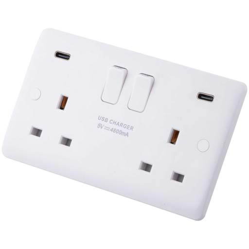 M2 Slimline 13A 2 Gang Switched Socket with 2 x Type C USB Outlets ...