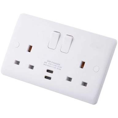 M2 Slimline 13A 2 Gang Switched Socket with Dual USB 2 x Type C Outlets ...