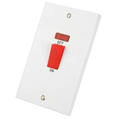 M2 Square 45A DP 2 Gang Vertical Switch Neon White (2010-203) | CEF