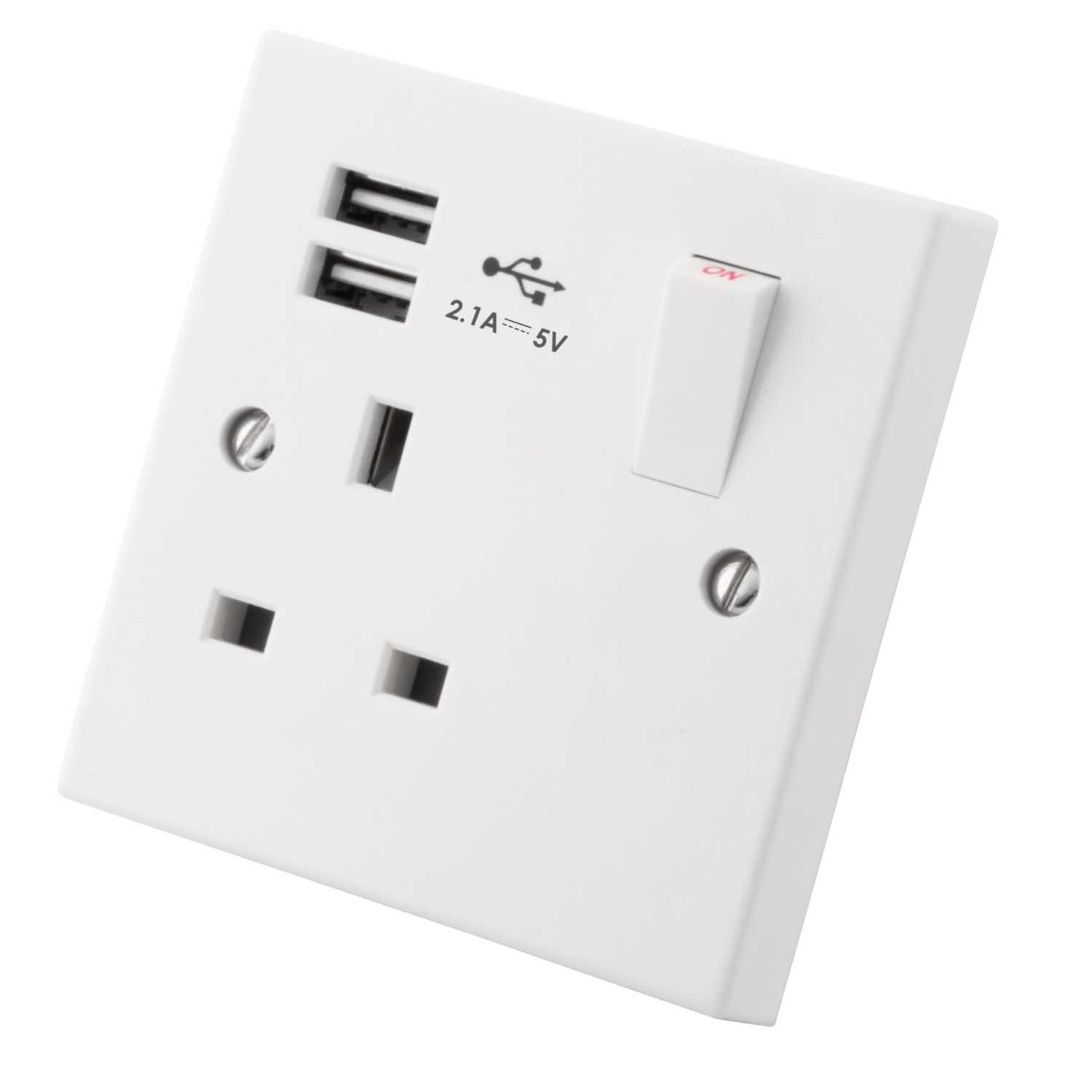 M2 Square 13A 1 Gang Switched Socket with Twin USB Outlets White (2010 ...