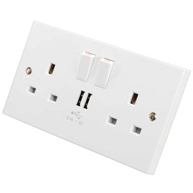 M2 Square 13A 2 Gang Switched Socket with Twin USB Outlets White (2010 ...