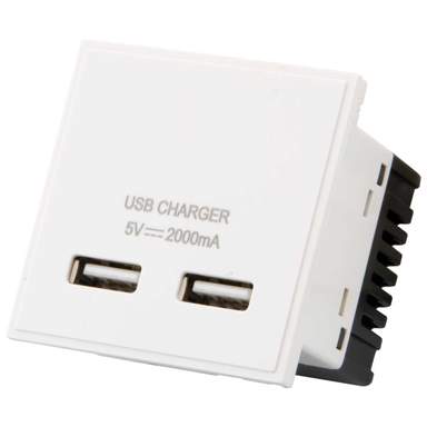 M2 Grid Dual USB Type A Charger Euro Module White (3210-902) | CEF