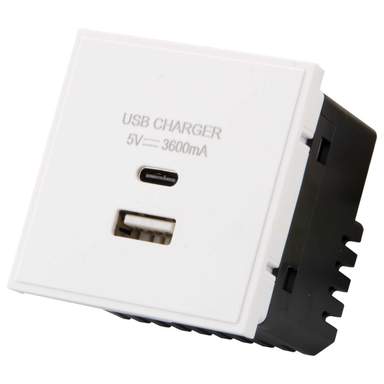 M2 Grid Dual USB Type A and C Euro Module White (3210-904) | CEF