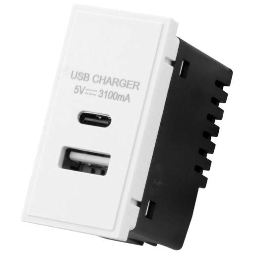 M2 Grid Single Type A and Type C USB Outlets Euro Module White (3210 ...