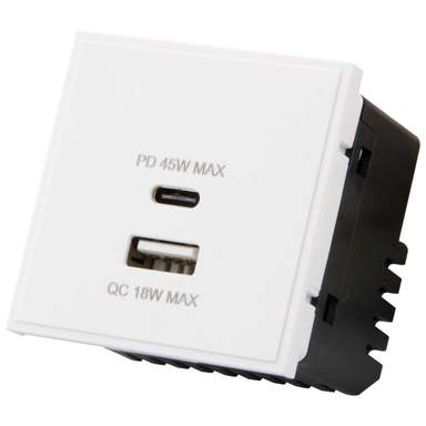 M2 Grid Double Type A and Type C USB Outlets Euro Module White (3210 ...