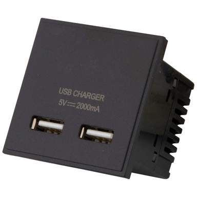 M2 Grid Double USB Type A Charger Euro Module Black (3280-902) | CEF