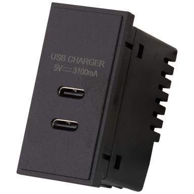 M2 Grid Dual USB Type C Charger Euro Module Black (3280-903) | CEF