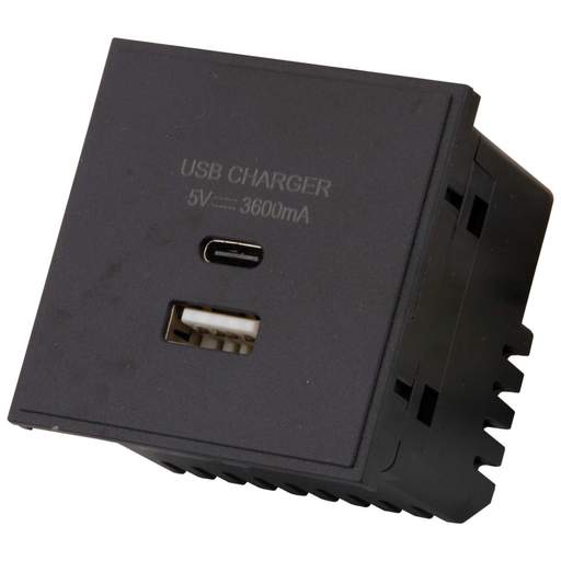 M2 Grid Dual USB Type A and C Euro Module Black (3280-904) | CEF