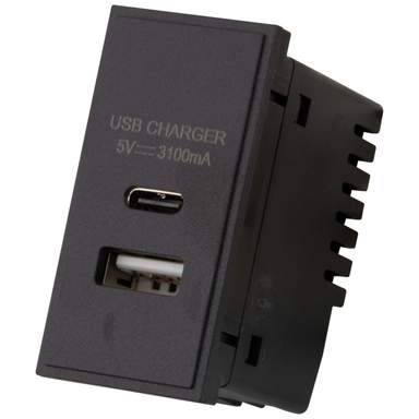 M2 Grid Single Type A and Type C USB Outlets Euro Module Black (3280 ...