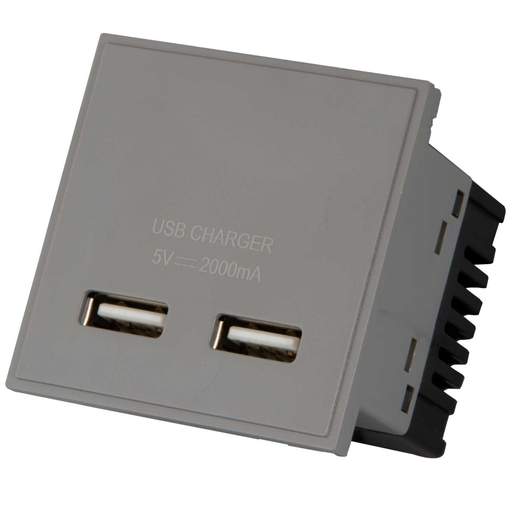 M2 Grid Double USB Type A Charger Euro Module Grey (3290-902) | CEF
