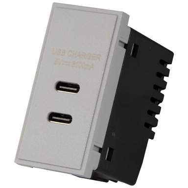 M2 Grid Dual USB Type C Charger Euro Module Grey (3290-903) | CEF