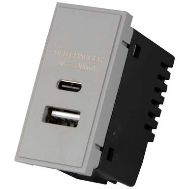 M2 Grid Single Type A and Type C USB Outlets Euro Module Grey (3290-913 ...