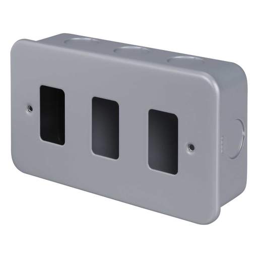 M2 Metal 3 Gang Grid Front Plate Metal Clad c/w Back Box (4020-352) | CEF