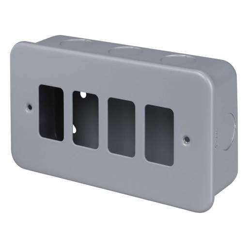 M2 Metal 4 Gang Grid Front Plate Metal Clad c/w Back Box (4020-353) | CEF