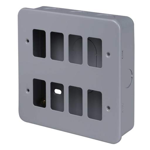 M2 Metal 8 Gang Grid Front Plate Metal Clad c/w Back Box (4020-355) | CEF