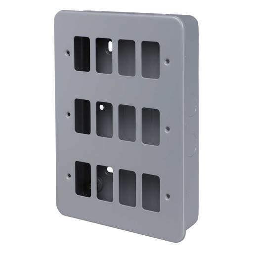 M2 Metal 12 Gang Grid Front Plate Metal Clad c/w Back Box (4020-357) | CEF