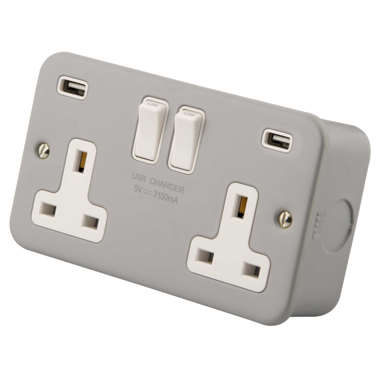 M2 Metal 13A 2 Gang Switched Socket with 2 x Type A USB Outlets Metal ...