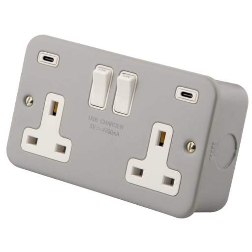M2 Metal 13A 2 Gang Switched Socket with 2 x Type C USB Outlets Metal ...