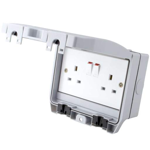 M2 Weatherproof 13A 2 Gang Switched Socket with Solid Grey Lid IP66 ...