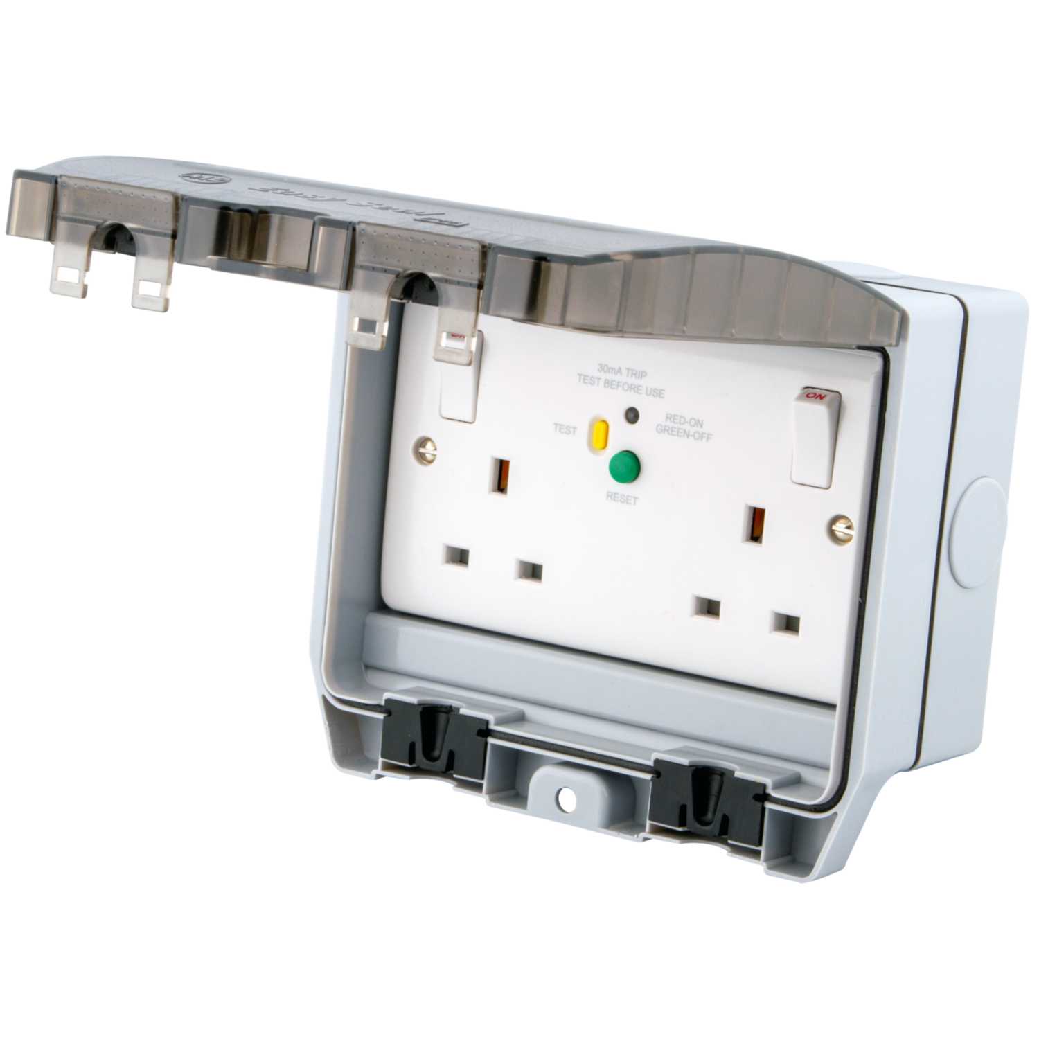 M2 Weatherproof 13A 2 Gang RCD Switched Socket with Clear Lid IP66 ...
