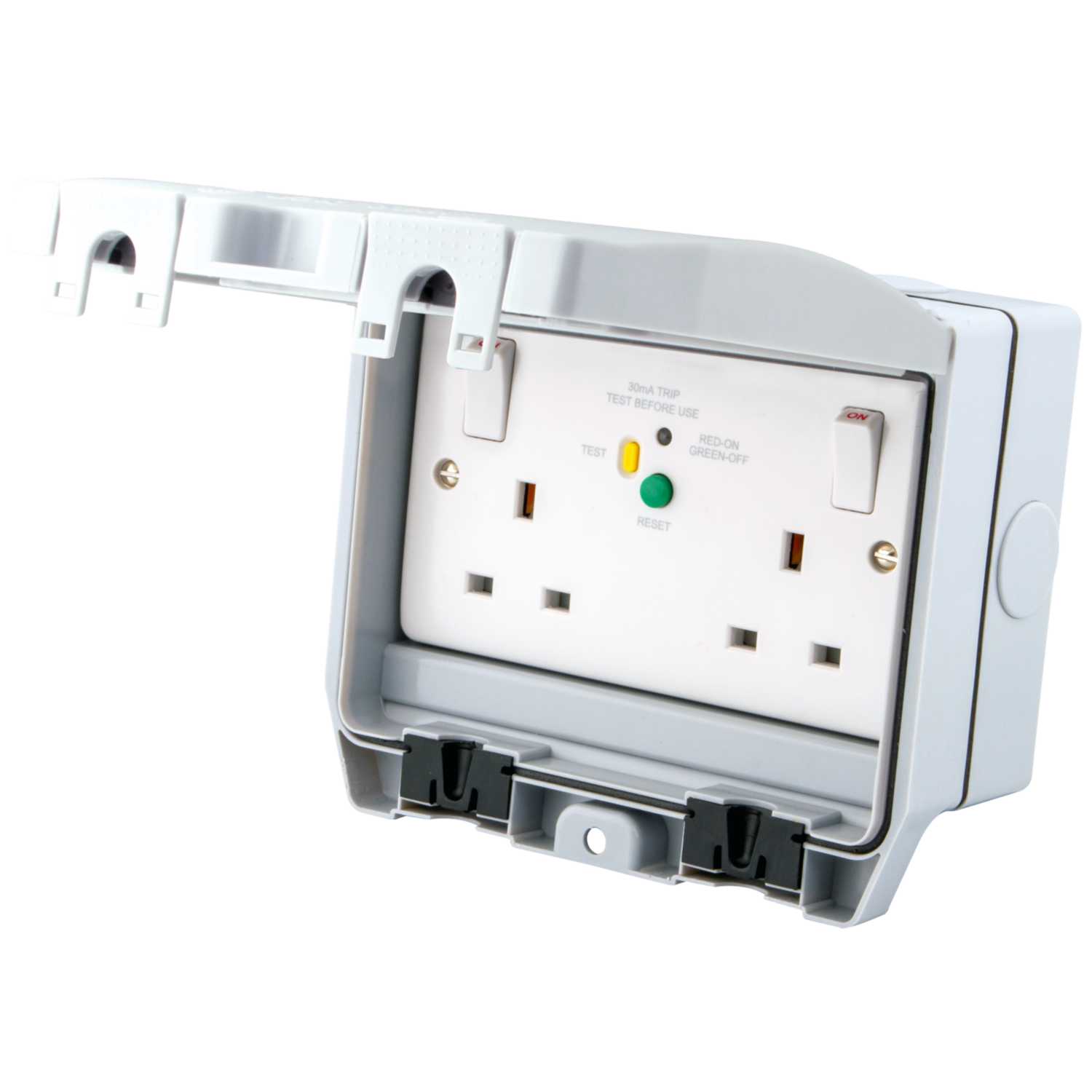 M2 Weatherproof 13A 2 Gang RCD Switched Socket with Solid Grey Lid IP66 (5090-520) | CEF
