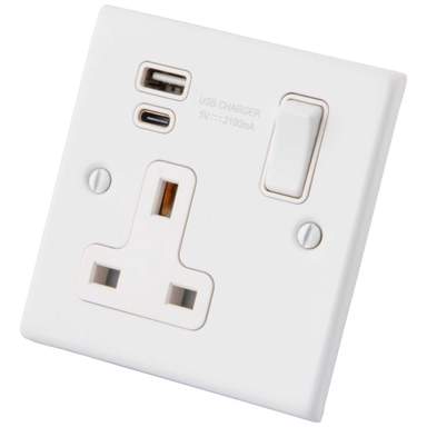 M2 Decorative 13A 1 Gang Socket with 1 x Type A and 1 x Type C USB ...