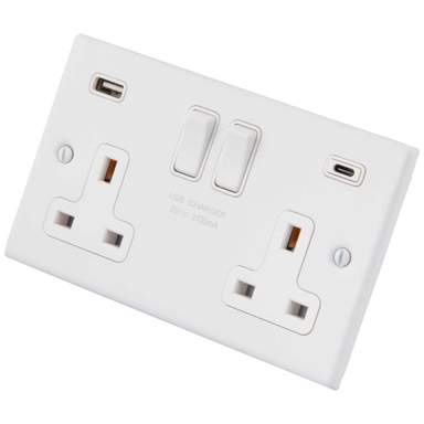 M2 Decorative 13A 2 Gang Socket with 1 x Type A and 1 x Type C USB ...