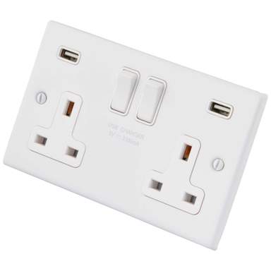 M2 Decorative 13A 2 Gang Switched Socket Twin USB Outlets White Insert ...
