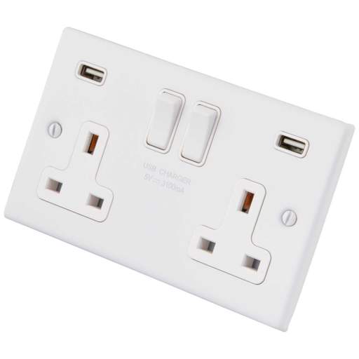 M2 Decorative 13A 2 Gang Switched Socket Twin USB Outlets White Insert ...