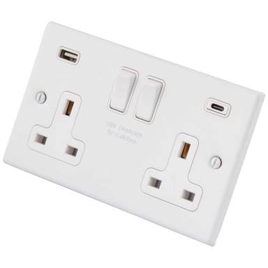M2 Decorative 13A 2 Gang Socket with 1 x Type A and 1 x Type C USB ...