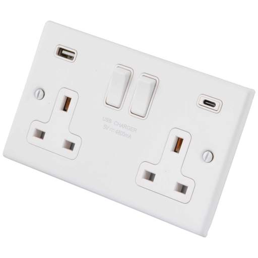 M2 Decorative 13A 2 Gang Socket with 1 x Type A and 1 x Type C USB ...