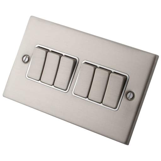 M2 Decorative 10A 6 Gang 2 Way Light Switch White Insert Brushed ...